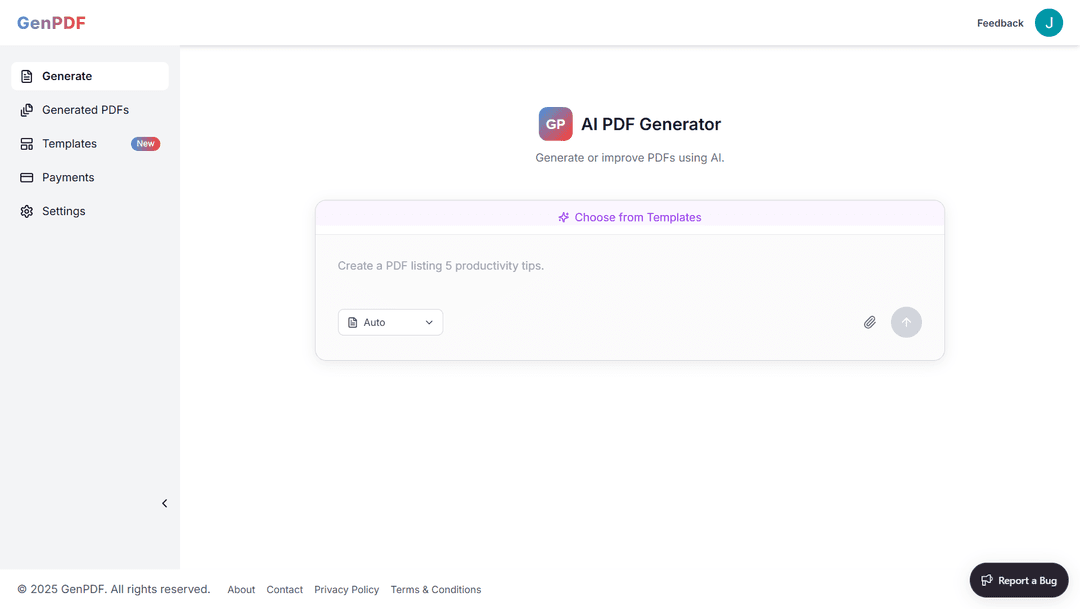 GenPDF – AI PDF Generator | Create, Edit & Chat with PDFs